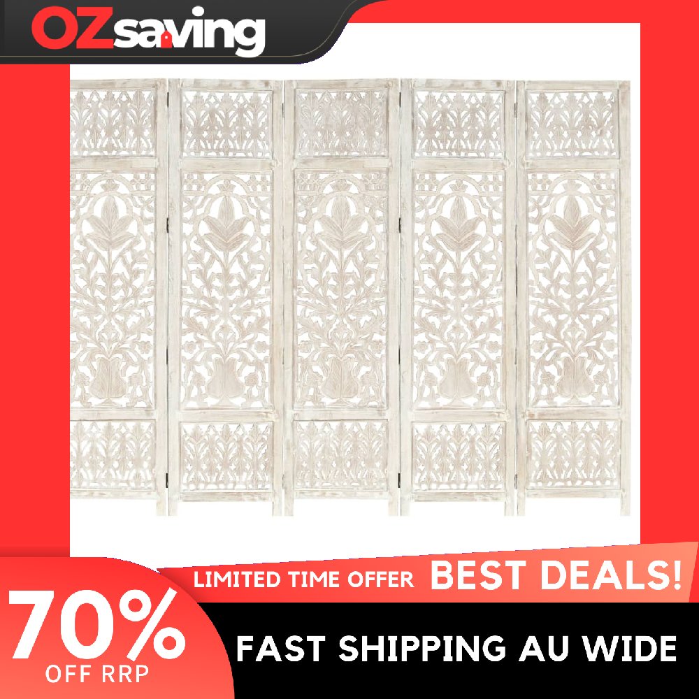 hand carved room divider folding screen white 200x165 cm elegant 5331 ...